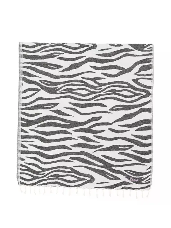 MC2 SAINT BARTH Foutas J N Zebra-print Fringed Beach Towel - White