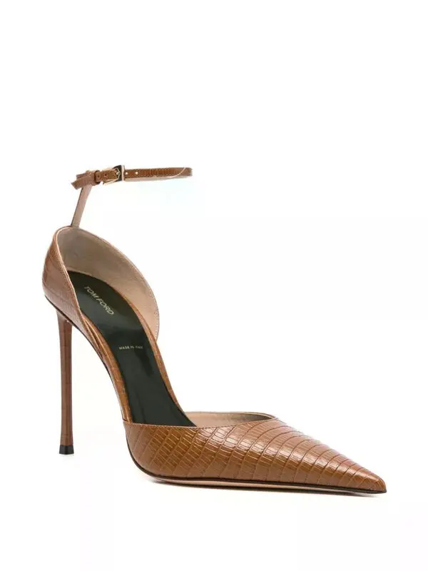TOM FORD Lizard-effect Ankle-strap Pumps - Brown