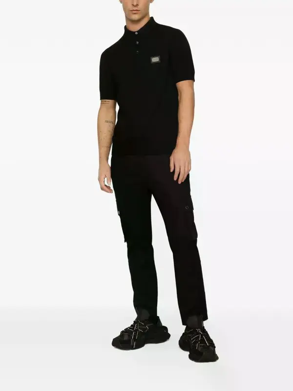 Dolce & Gabbana Wool Polo-shirt With Branded Tag - Black