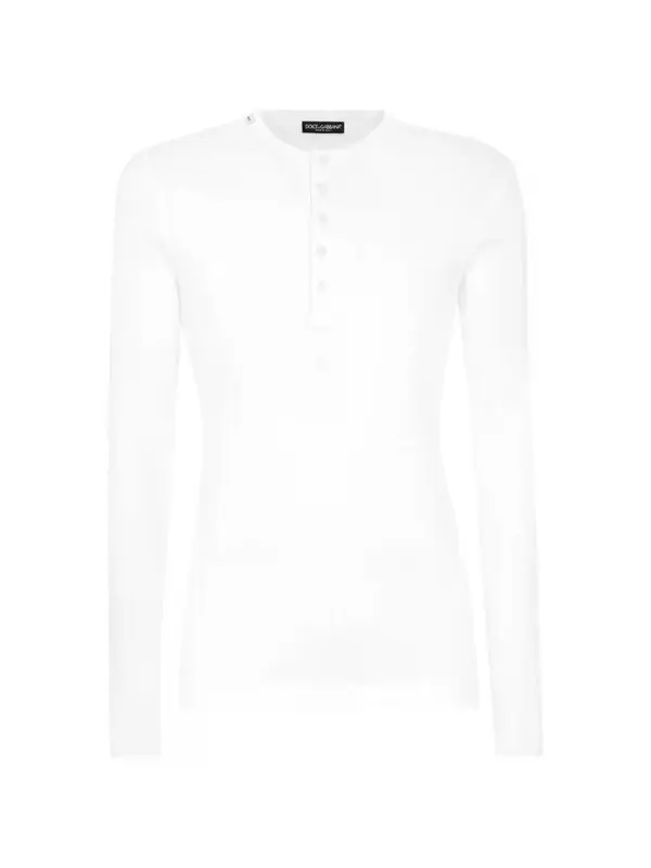 Dolce & Gabbana Ribbed Cotton Granddad-neck Sweater - White