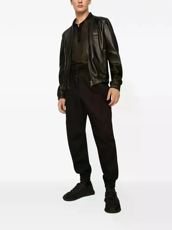Dolce & Gabbana Leather Jacket With Branded Tag - Black