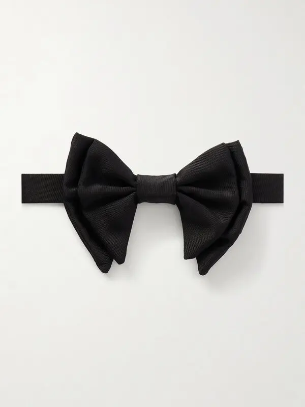 DE PETRILLO Pre-tied Silk And Cotton-blend Bow Tie - Black