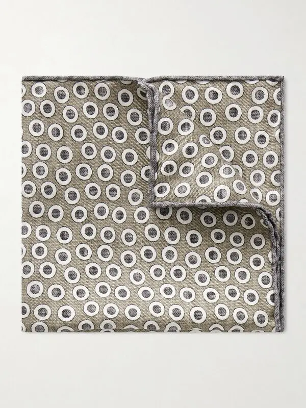 Brunello Cucinelli Polka-dot Silk Pocket Square - Gray