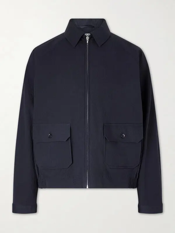BODE Cotton-blend Seersucker Bomber Jacket - Blue