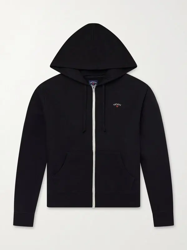 NOAH Logo-embroidered Cotton-jersey Zip-up Hoodie - Black