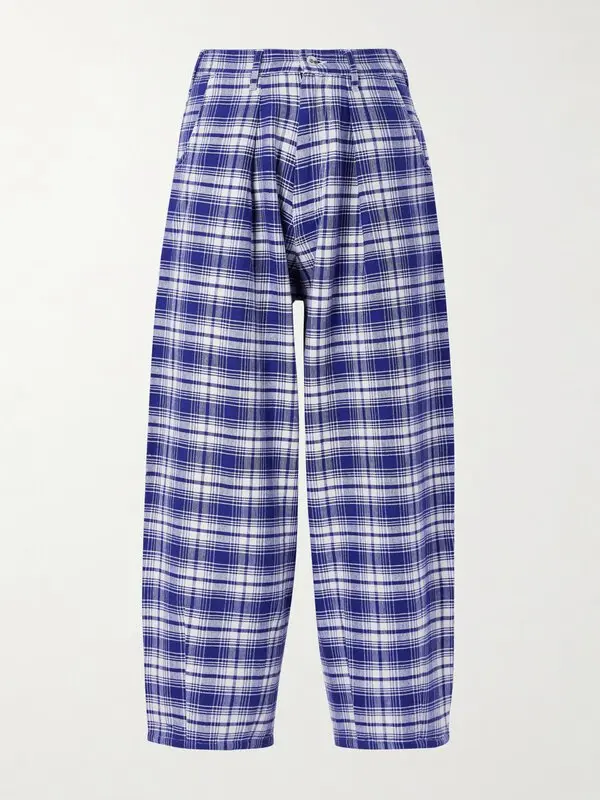 STORY MFG. Lush Wide-leg Checked Trousers - Blue