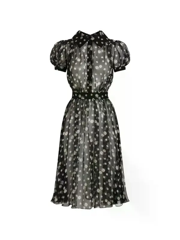 Dolce & Gabbana Rose And Polka Dot-print Chiffon Dress - Black