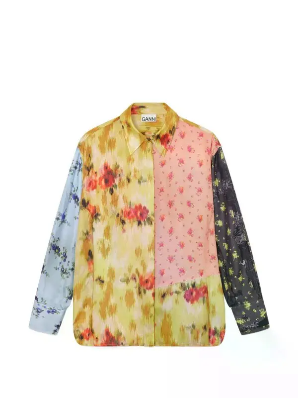 GANNI Floral-print Panelled Shirt - Yellow