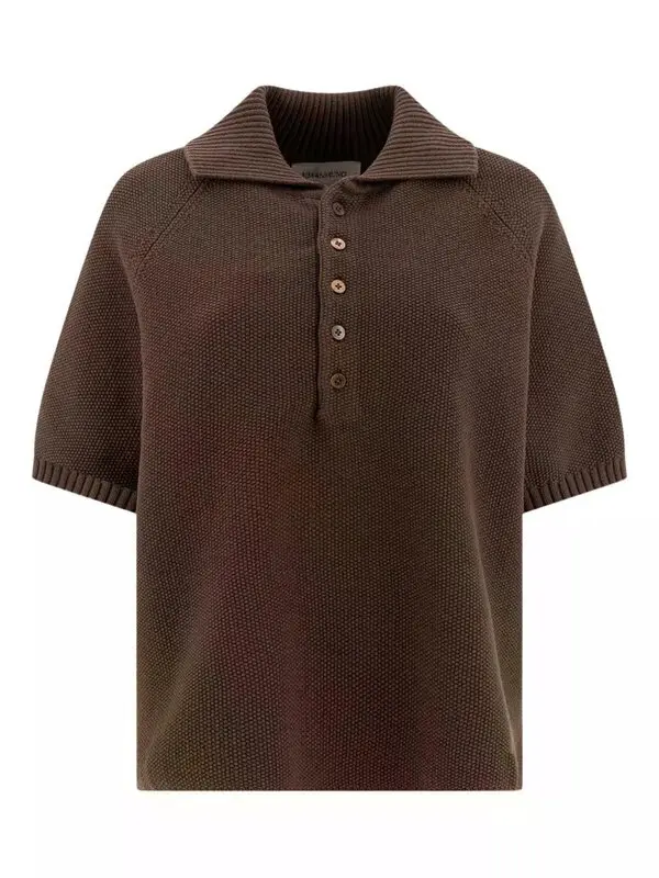 UMARMUNG Buttoned Polo-neck Top - Brown