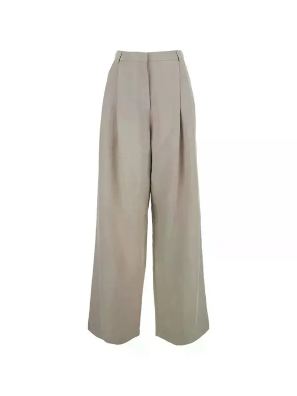 MERCI Cotton High-waisted Wide Leg Trousers - Neutrals