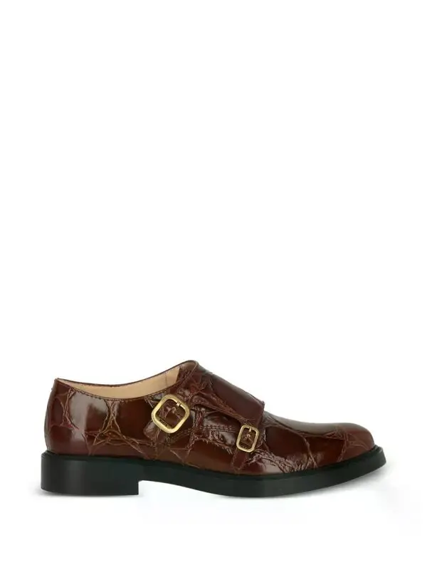 TOD'S Embossed Leather Buckle Loafers - Brown