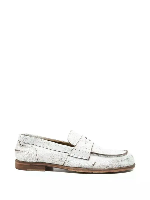 FRATELLI RENNELLA Crackle-effect Leather Loafers - White