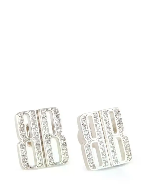 Balenciaga Rhinestone Logo Stud Earrings - Silver