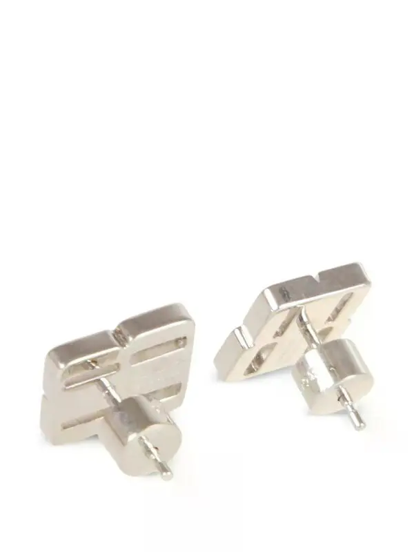 Balenciaga Rhinestone Logo Stud Earrings - Silver
