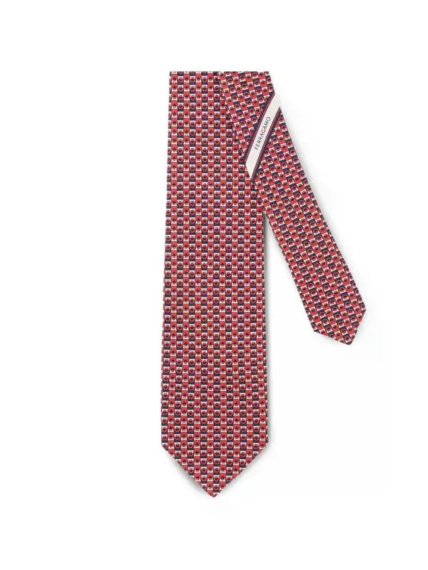 FERRAGAMO Geometric Diagonal Stripe Neck Tie - Red