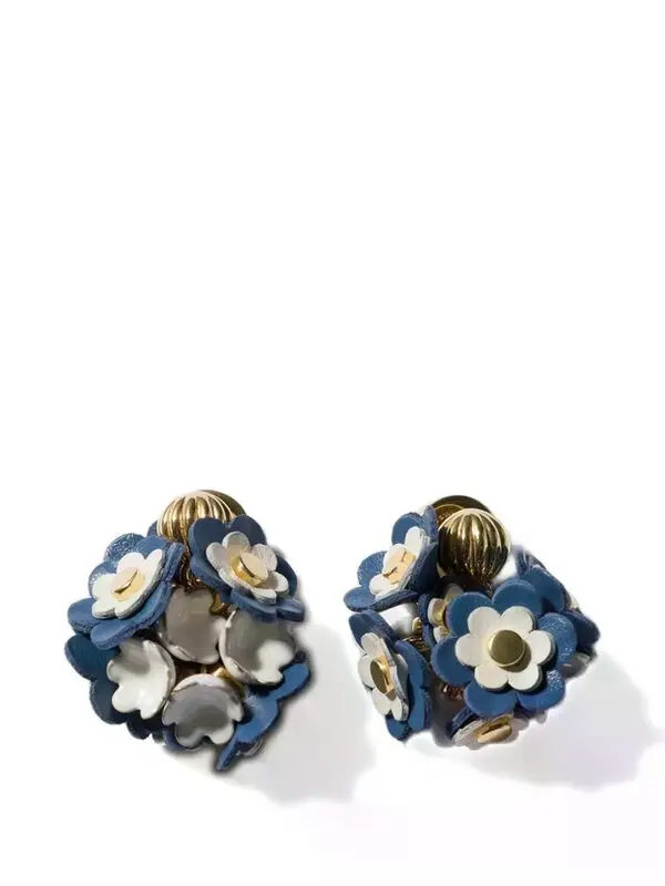 Miu Miu Metal And Leather Floral Earrings - Gold
