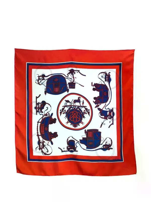 Hermès 1981 Washington Carriage Silk Scarf - Red