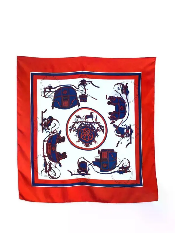 Hermès 1981 Washington Carriage Silk Scarf - Red
