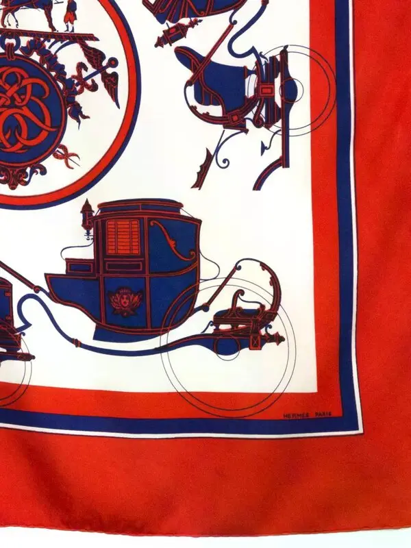 Hermès 1981 Washington Carriage Silk Scarf - Red