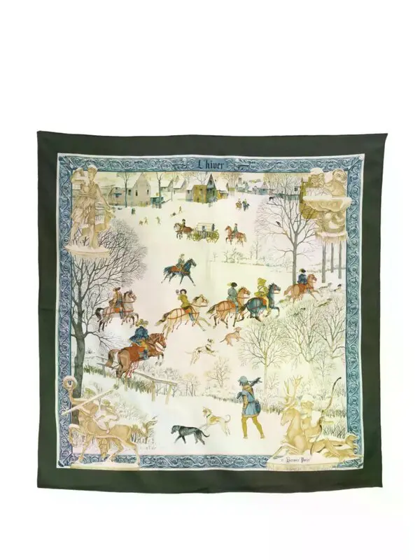 Hermès 1970s L’hiver Silk Scarf - Green