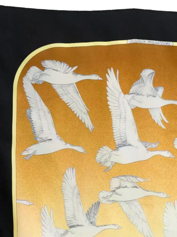Hermès 1970s Oiseaux Migrateurs Silk Scarf - Black