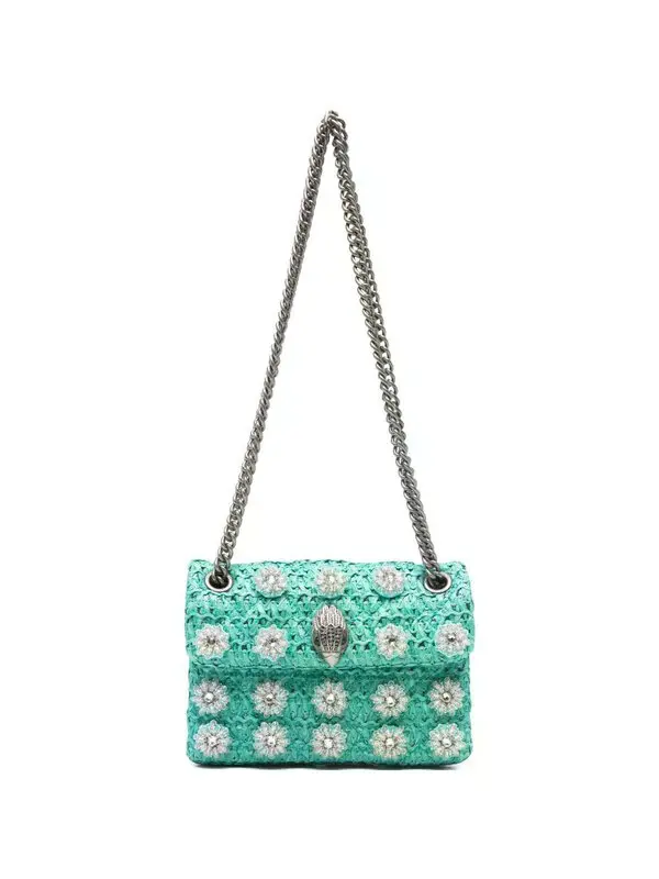 Kurt Geiger Mini Crystal-embellished Raffia Shoulder Bag - Green