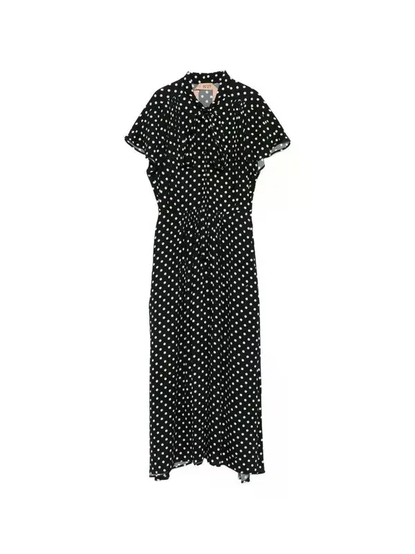 N°21 Midi Polka-dot Pussy-bow Dress - Black