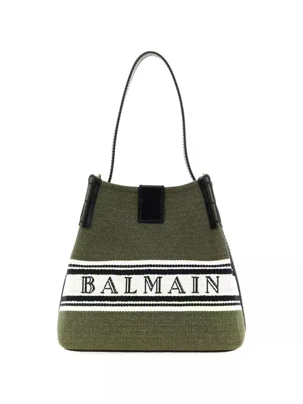 Balmain Intarsia Logo Canvas Bucket Bag - Green