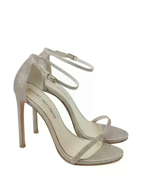 STUART WEITZMAN Ankle Strap Glitter Sandals - Silver