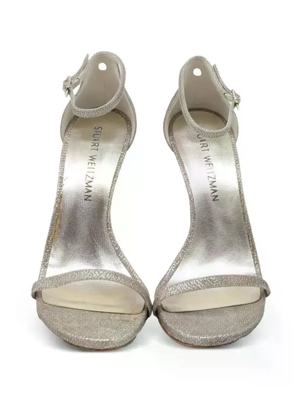 STUART WEITZMAN Ankle Strap Glitter Sandals - Silver