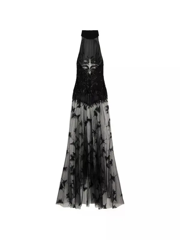 Blumarine Embroidered Tulle Maxi Dress - Black