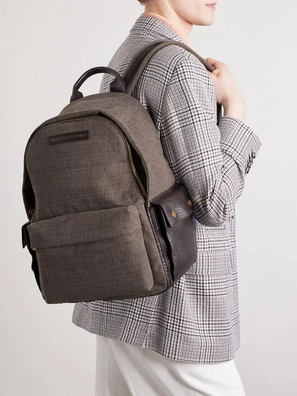 Brunello Cucinelli Woven Backpack With Leather Trim