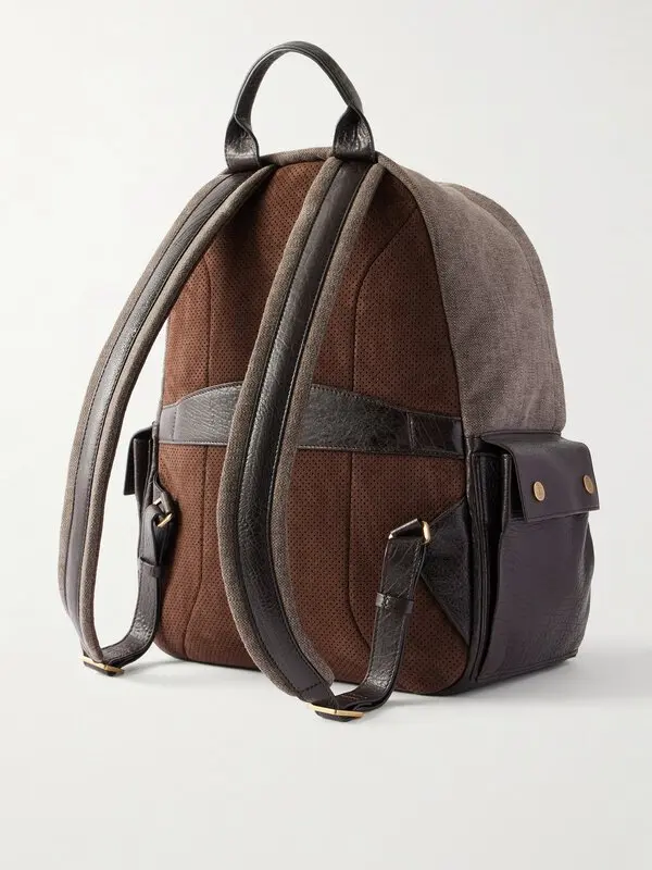 Brunello Cucinelli Woven Backpack With Leather Trim