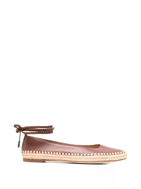 Max Mara Braided-trim Leather Ballet Flats - Brown