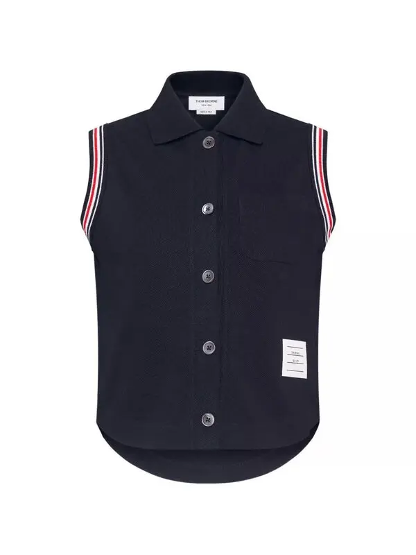 Thom Browne Striped Trim Sleeveless Shirt - Blue