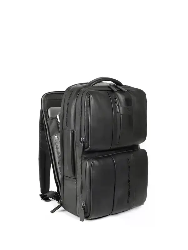 PIQUADRO Slim Leather Laptop Backpack - Black