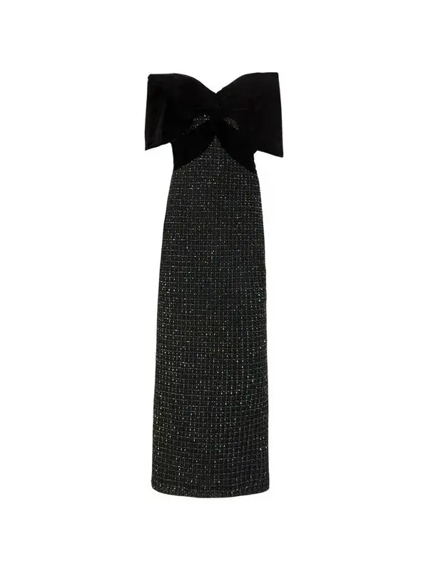 Costarellos Grace Beaded Off-shoulder Column Dress