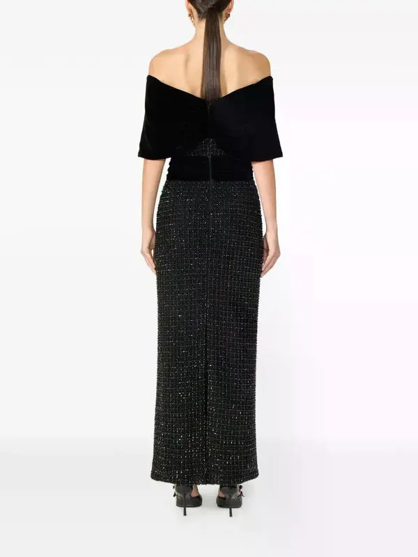 Costarellos Grace Beaded Off-shoulder Column Dress