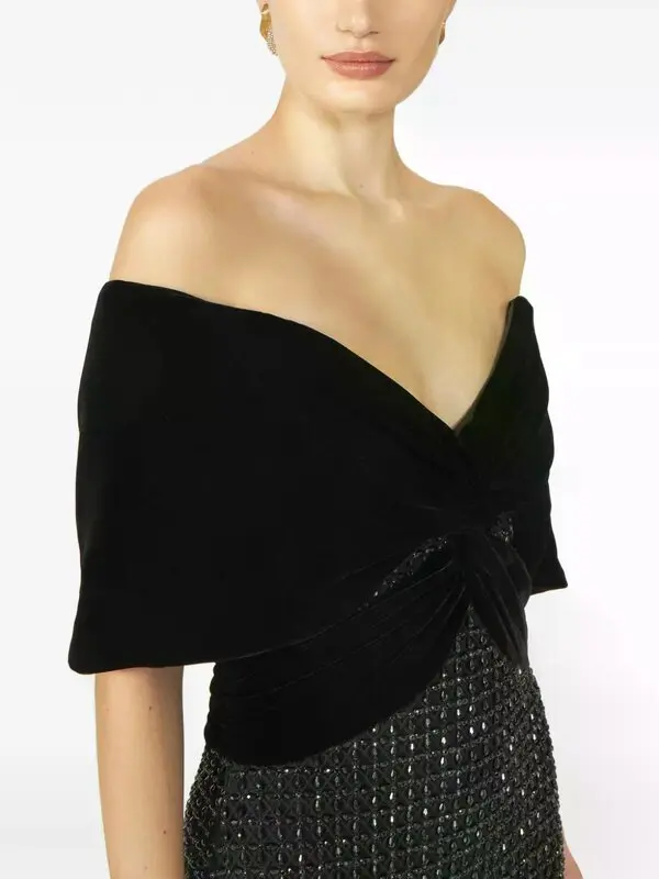 Costarellos Grace Beaded Off-shoulder Column Dress