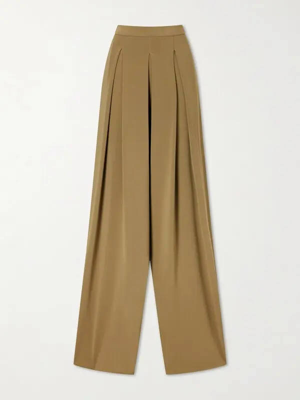 Max Mara Pleated Crepe Wide-leg Pants - Brown