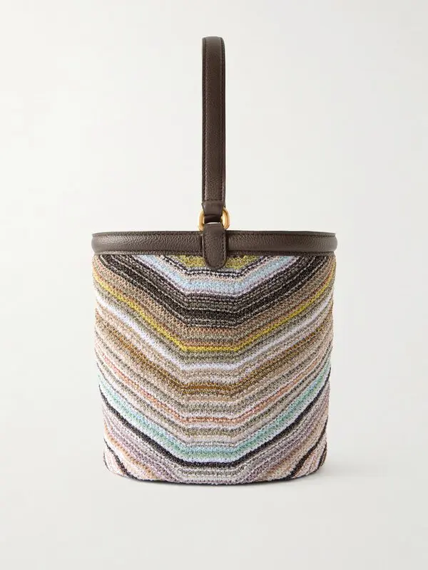 Missoni Leather-trimmed Metallic Crochet-knit Tote - Brown