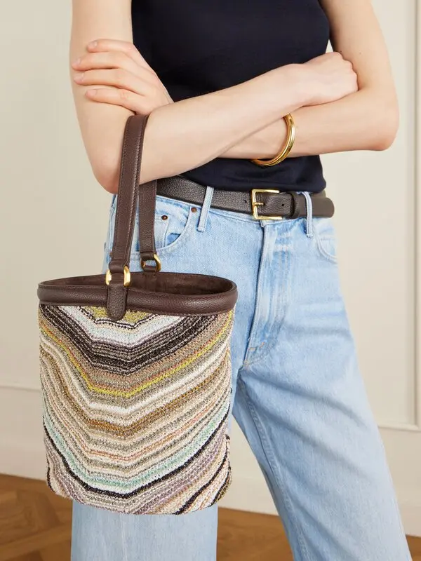 Missoni Leather-trimmed Metallic Crochet-knit Tote - Brown