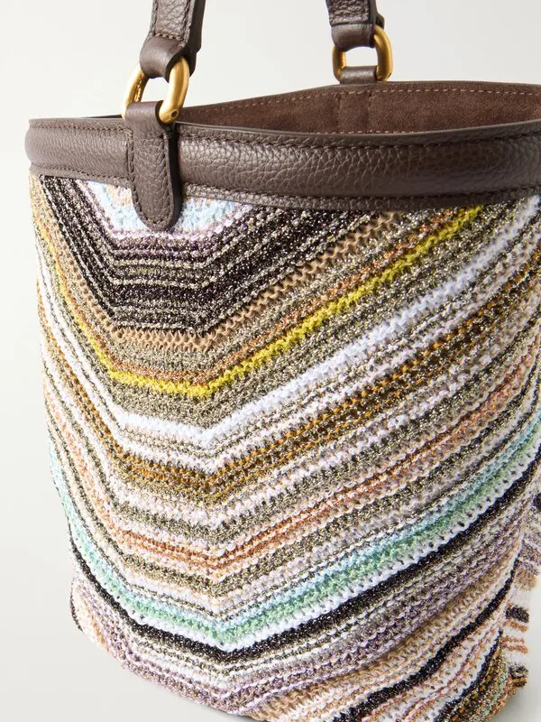 Missoni Leather-trimmed Metallic Crochet-knit Tote - Brown