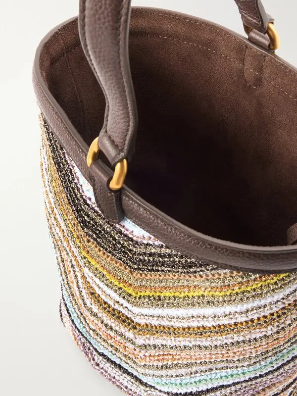 Missoni Leather-trimmed Metallic Crochet-knit Tote - Brown