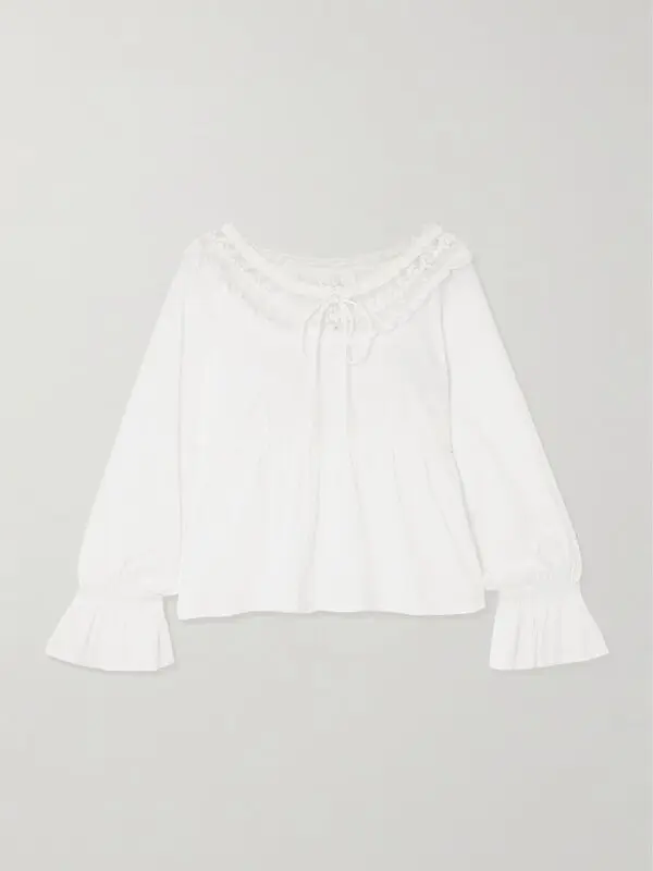Posse Danielle Lace-trimmed Cotton Blouse - White