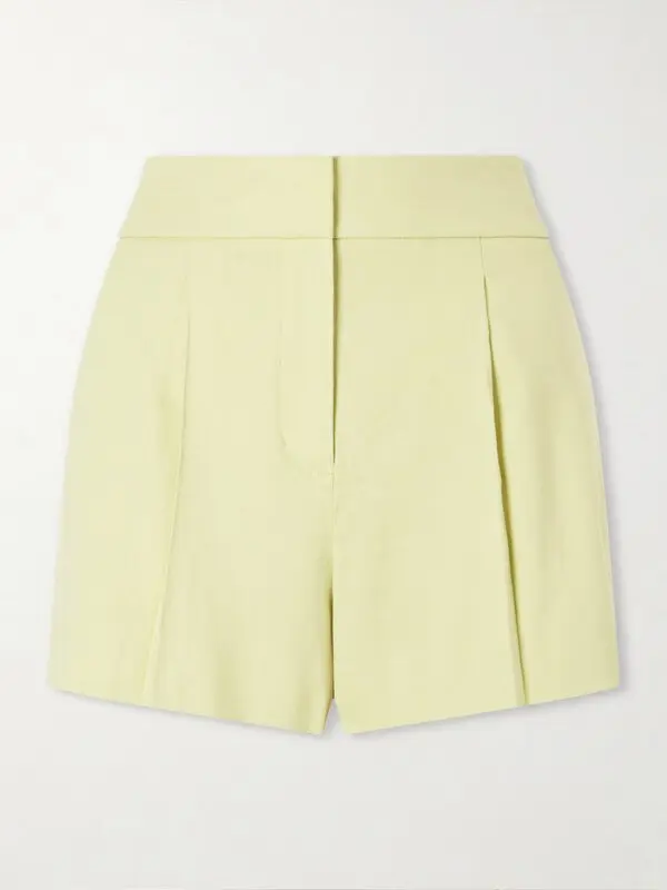 Veronica Beard Haina Pleated Linen-blend Twill Shorts - Light Green