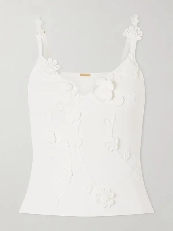 Cult Gaia Emiliana Floral-appliquéd Knitted Top - Neutrals