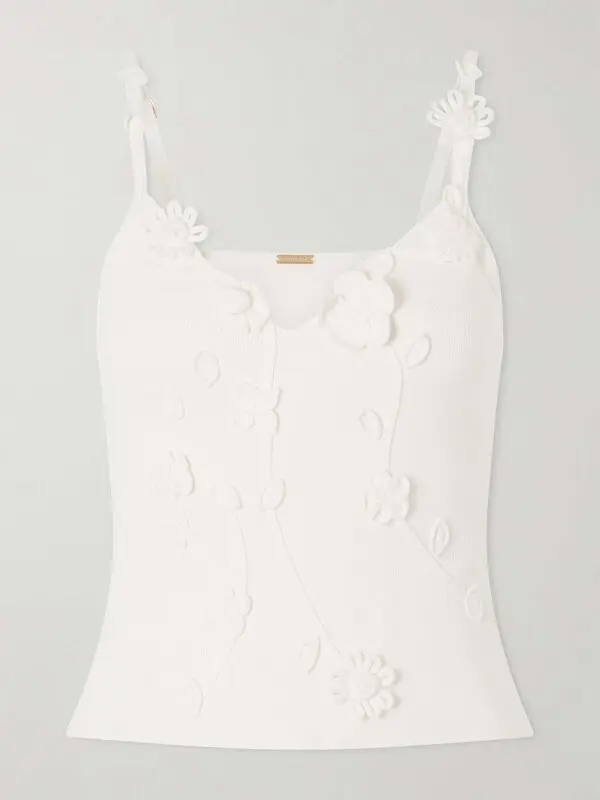 Cult Gaia Emiliana Floral-appliquéd Knitted Top - Off-white
