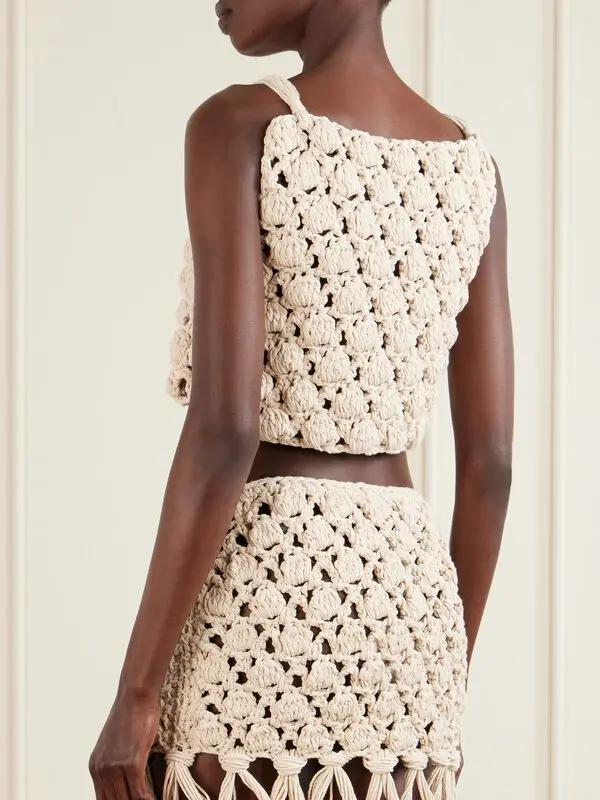 Balmain Cropped Crochet Cotton Top - Ecru