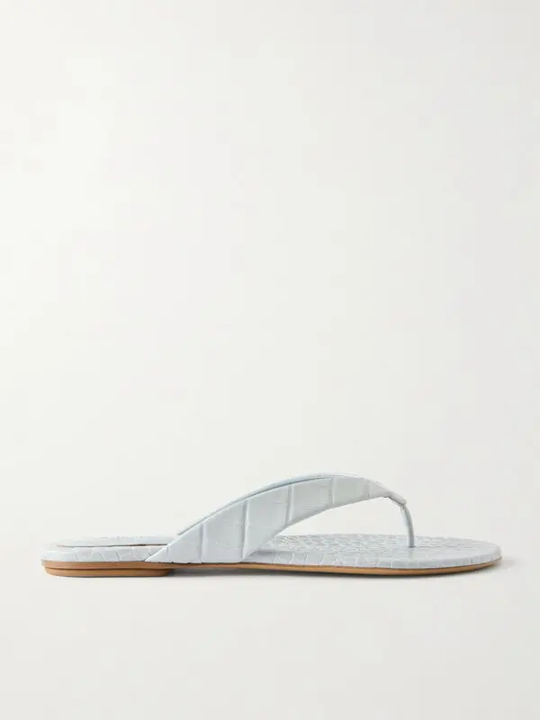 Le Monde Beryl Croc-effect Leather Thong Sandals - Blue